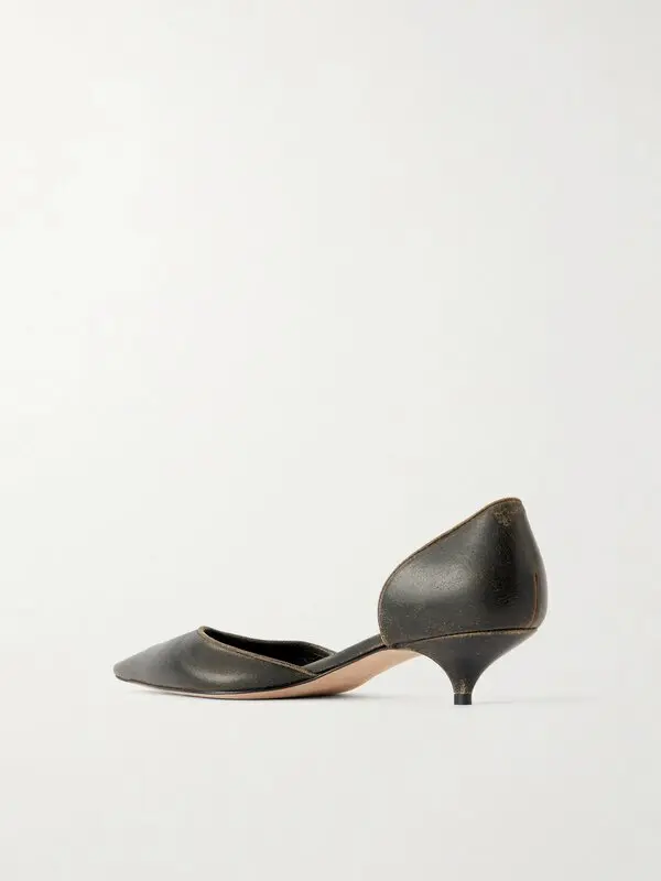 THE ROW Liisa Waxed Suede Kitten Pumps - Brown