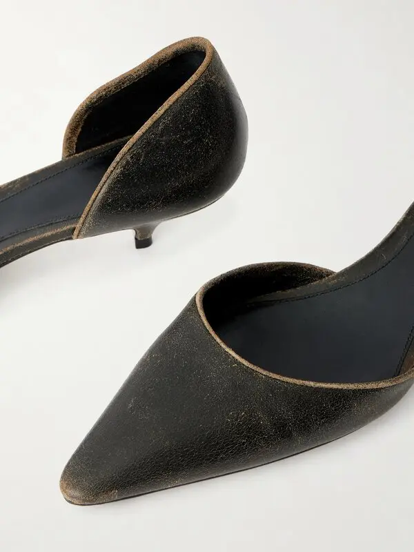 THE ROW Liisa Waxed Suede Kitten Pumps - Brown