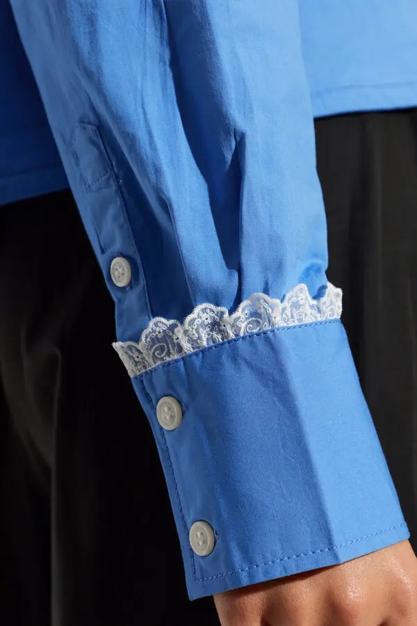 GANNI Cropped Oversized Shirt With Pocket And Lace Cuffs