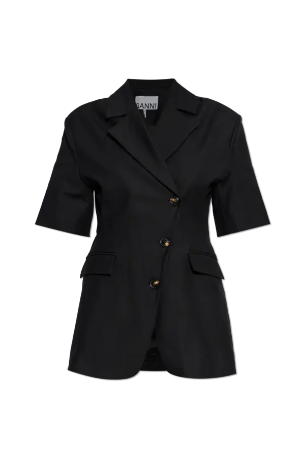 GANNI Short Sleeve Blazer With Notched Lapel - Black