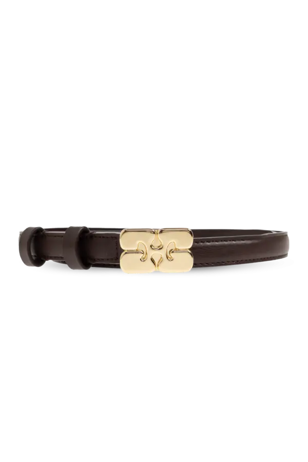 GANNI Eco Leather Skinny Belt With Gold Buckle