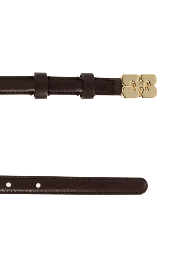 GANNI Eco Leather Skinny Belt With Gold Buckle