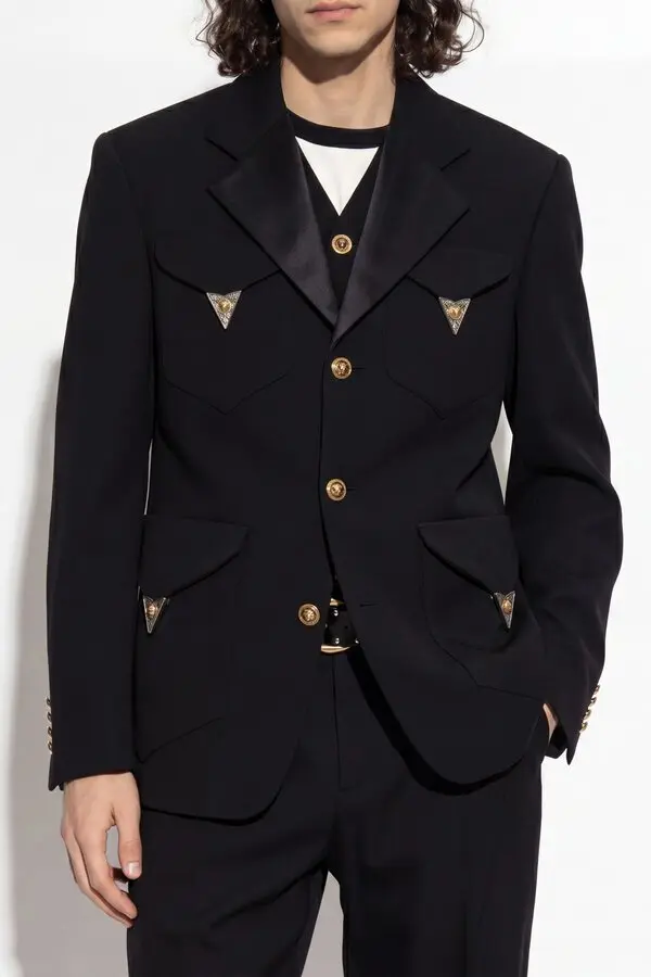 Versace Wool Blazer With Appliqués