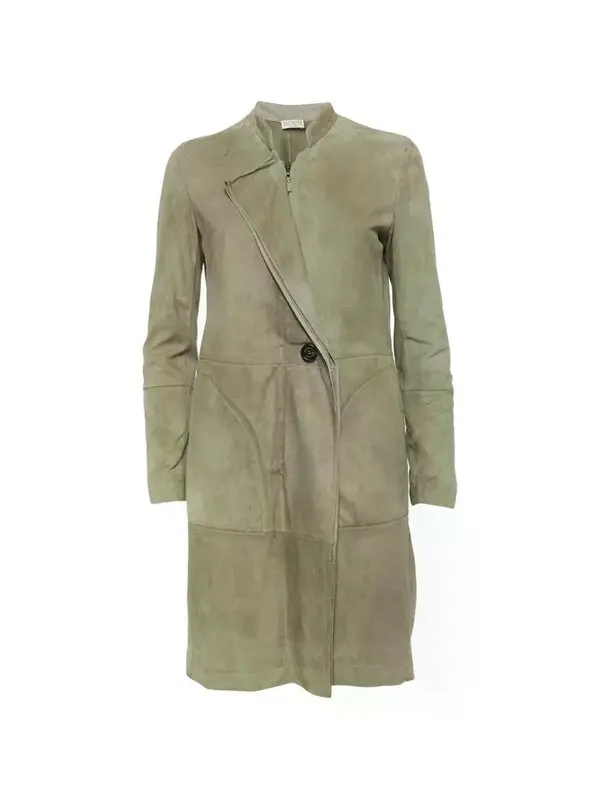 Brunello Cucinelli Green Suede Stand-up Collar Jacket