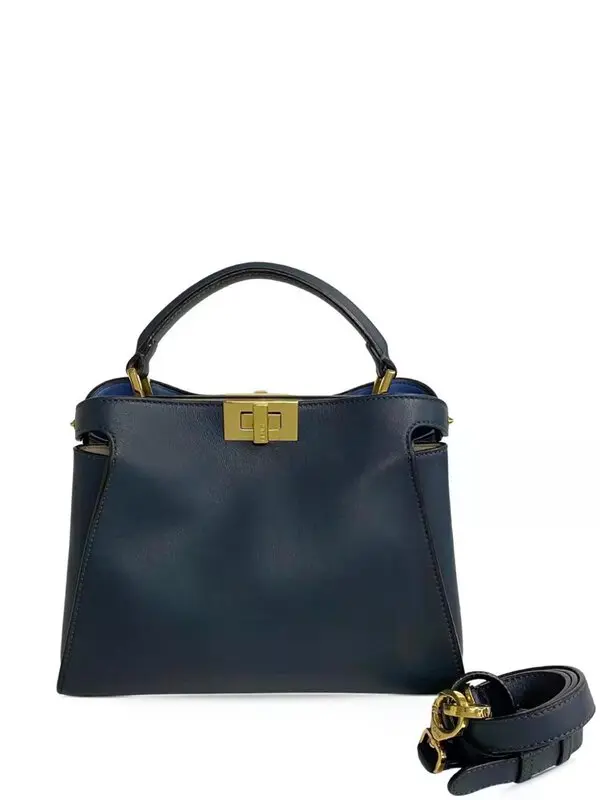 Fendi Leather Iconic Essentially Peekaboo Satchel - Blue