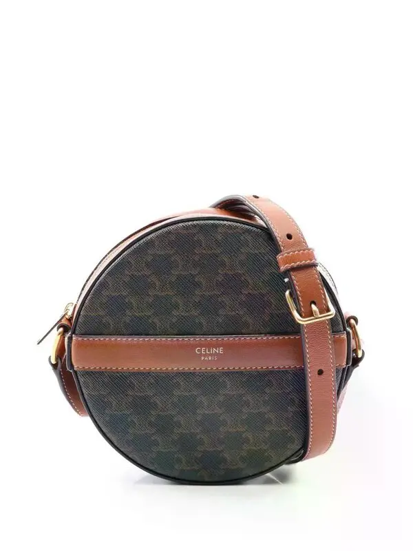 Celine Triomphe Coated Canvas Round Purse On Strap - Brown