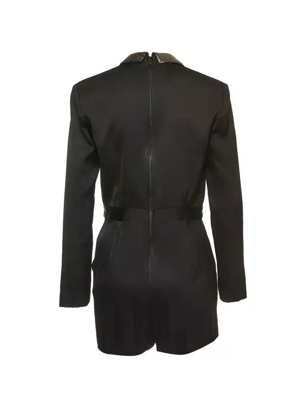 Alice + Olivia Kyrie Satin Romper With Beaded Collar