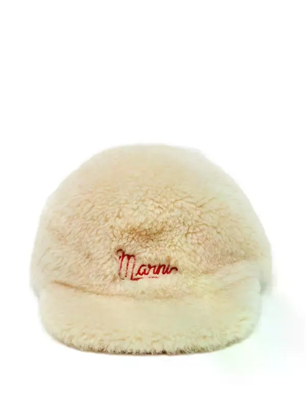 Marni Logo-embroidered Shearling Baseball Cap - Neutrals