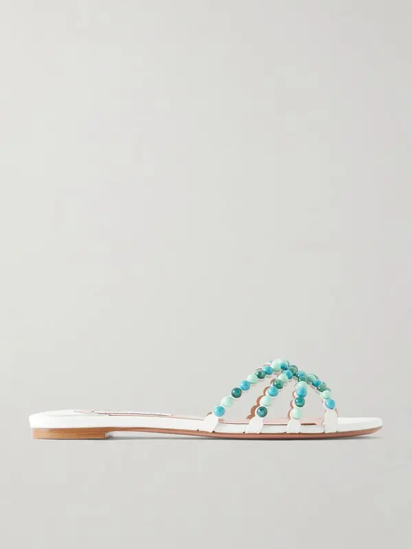 AQUAZZURA Gemma Embellished Leather Sandals - White