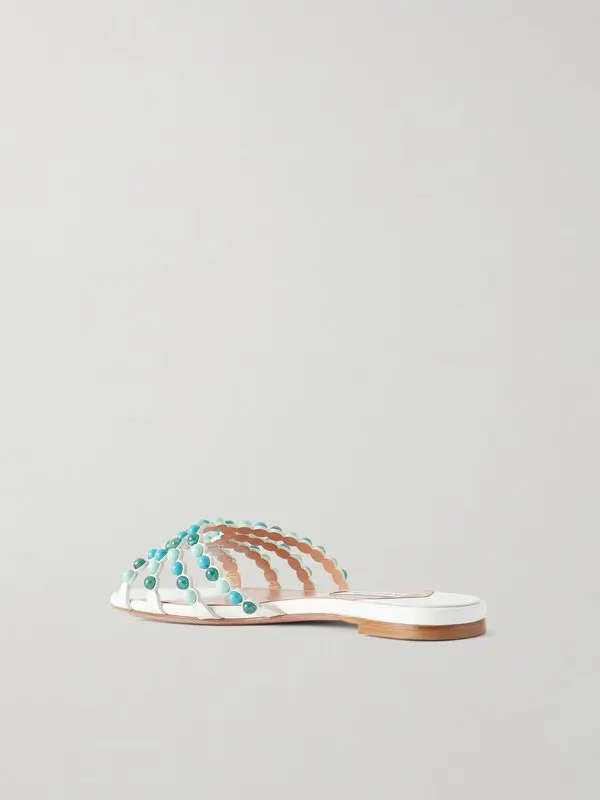 AQUAZZURA Gemma Embellished Leather Sandals - White