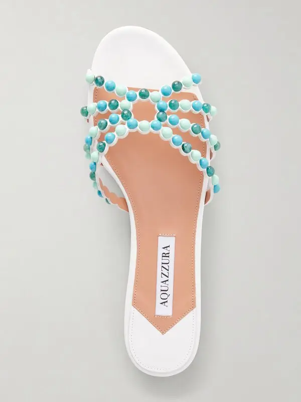 AQUAZZURA Gemma Embellished Leather Sandals - White