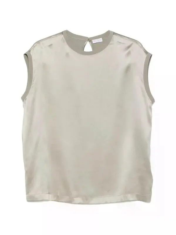 Brunello Cucinelli Monili Satin Top - Green