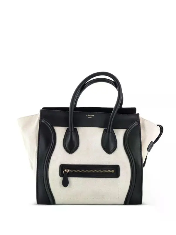 Celine Luggage Bag Canvas And Leather Micro Tote Bag - Neutrals