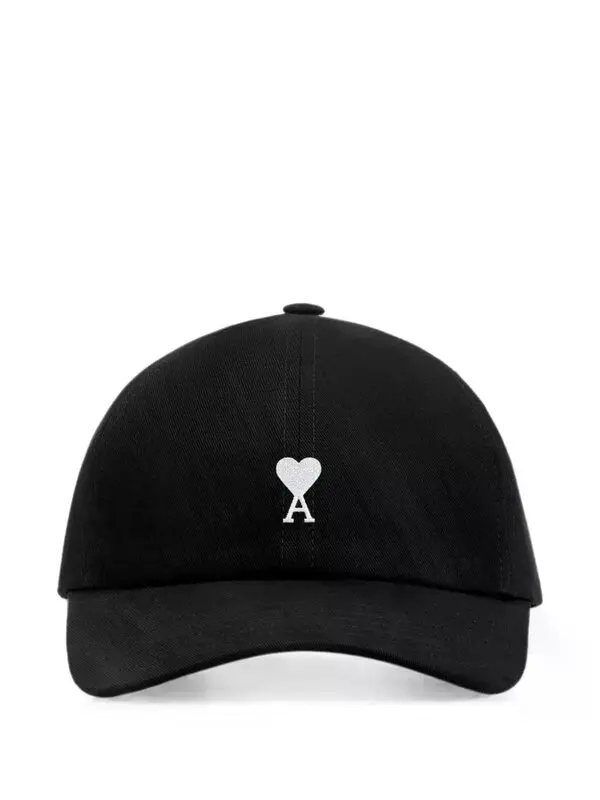 AMI Paris Cotton Cap With De Coeur Embroidery - Black