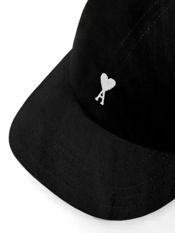 AMI Paris Cotton Cap With De Coeur Embroidery - Black