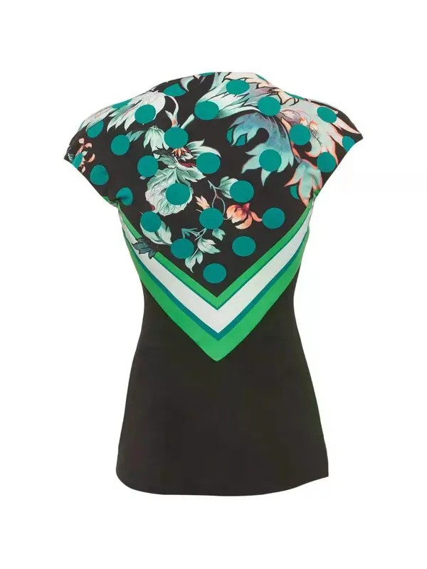 Roberto Cavalli Floral Print And Polka Dot V-neck Cap Sleeve Top