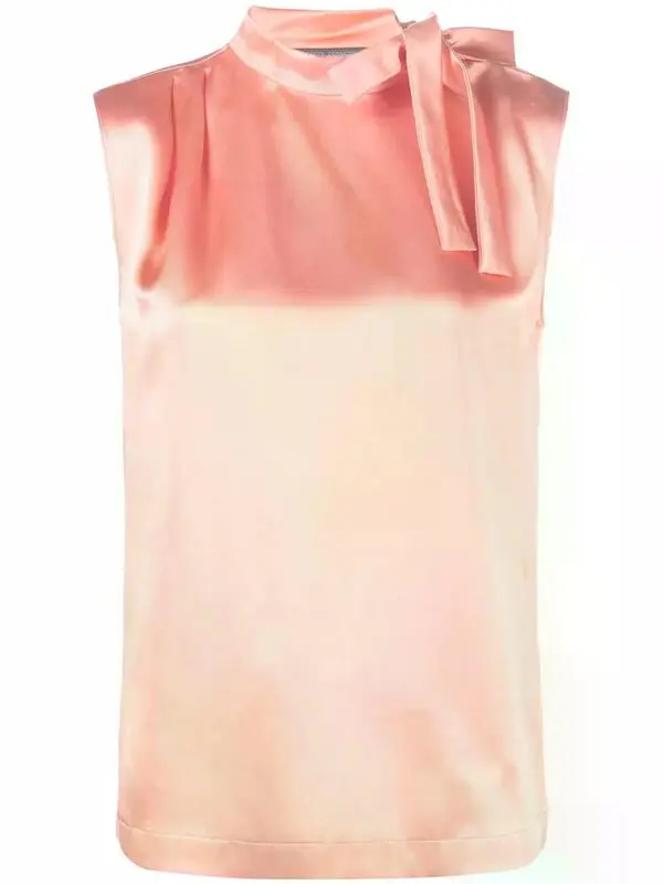 Alberta Ferretti Rose Silk Satin Bow Detail Sleeveless Blouse - Pink