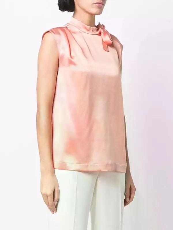 Alberta Ferretti Rose Silk Satin Bow Detail Sleeveless Blouse - Pink