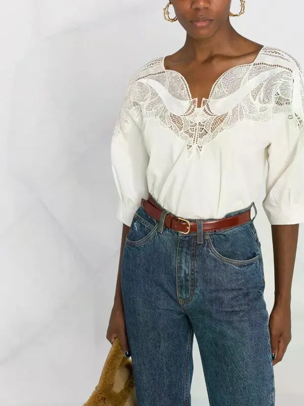 Alberta Ferretti Lace-panel Gathered Blouse