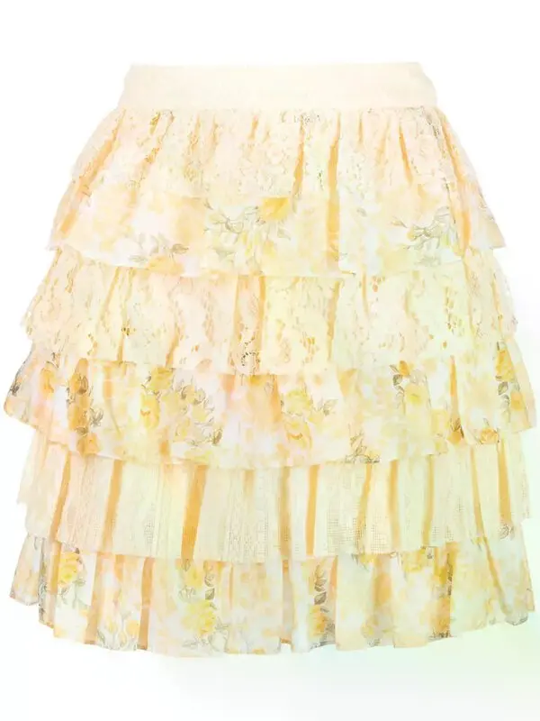LoveShackFancy Floral Ruffled Miniskirt