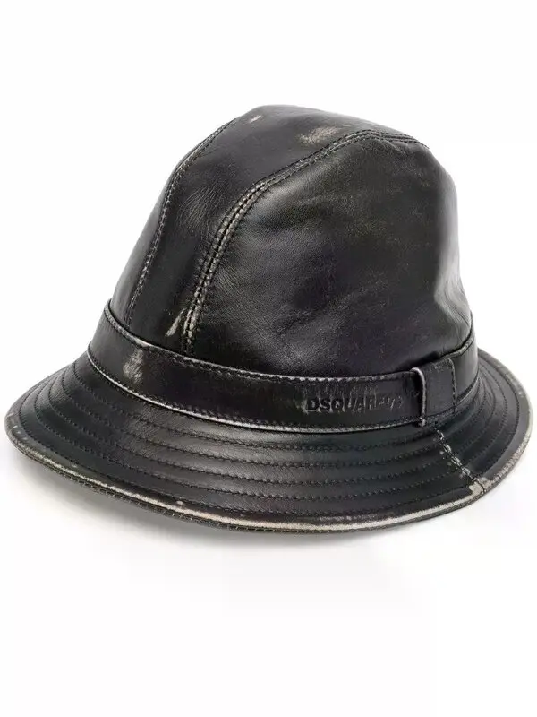 Dsquared2 Leather Distressed Hat - Black