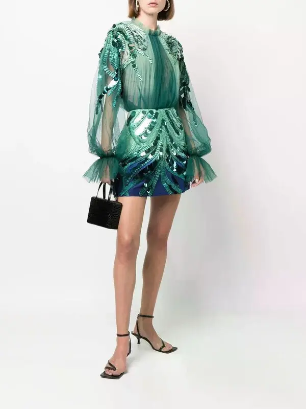 Alberta Ferretti Sequinned Pleat Mini Skirt