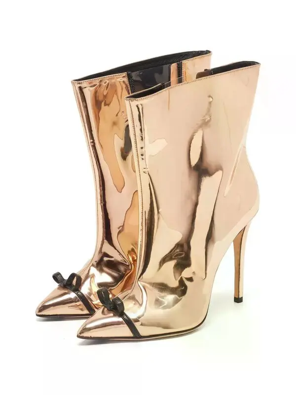 Marco De Vincenzo Rose Gold-tone Leather Bow Detail Stiletto Ankle Boots