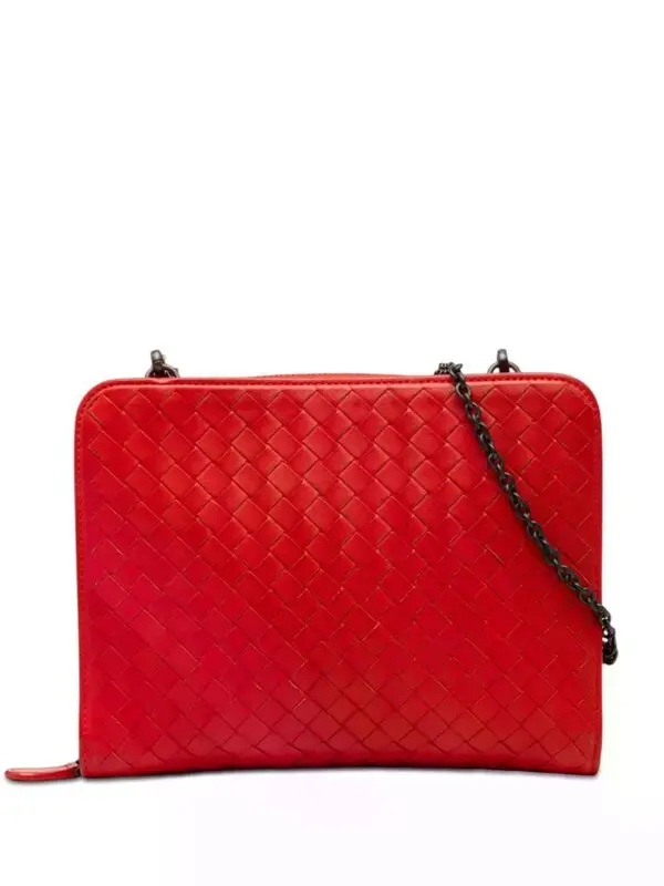 Bottega Veneta Nappa Intrecciato Wallet On Chain Crossbody Bag - Red