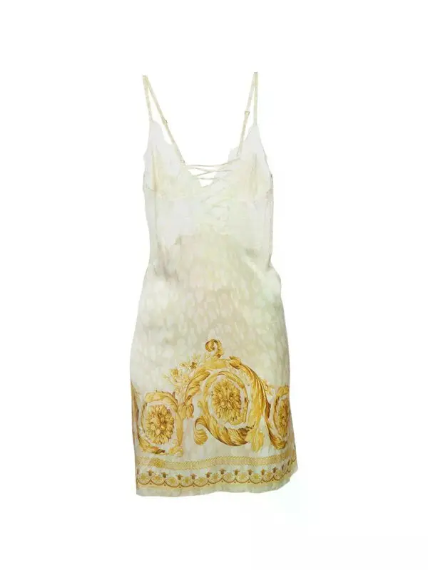 Versace Baroque Print Lace Trim Mini Dress - Neutrals