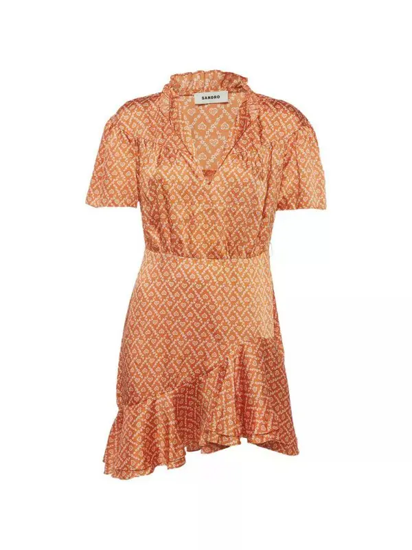 Sandro Suzen Heart-print Ruffled Dress - Orange