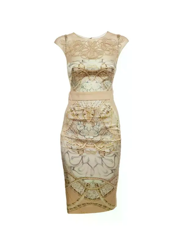Zuhair Murad Baroque Print Mesh Panel Midi Dress