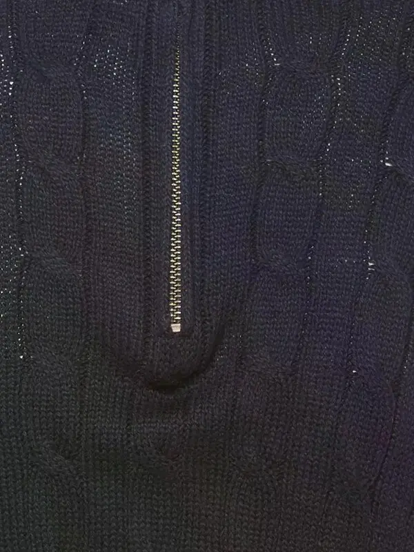 Polo Ralph Lauren Navy Cotton Cable Knit Quarter-zip Sweater