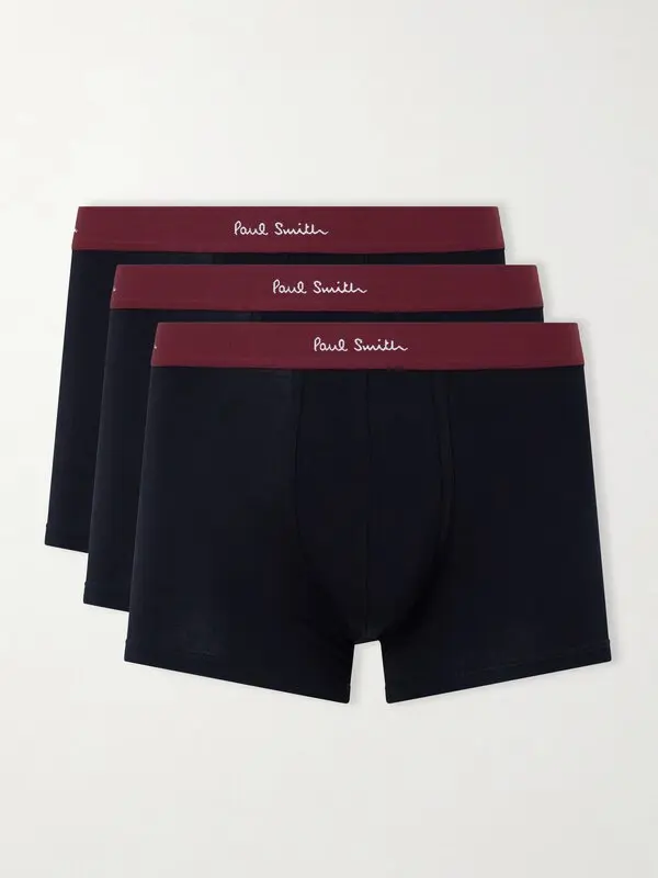 Paul Smith Pack Of Three Stretch Organic Cotton-jersey Boxer Briefs - Black
