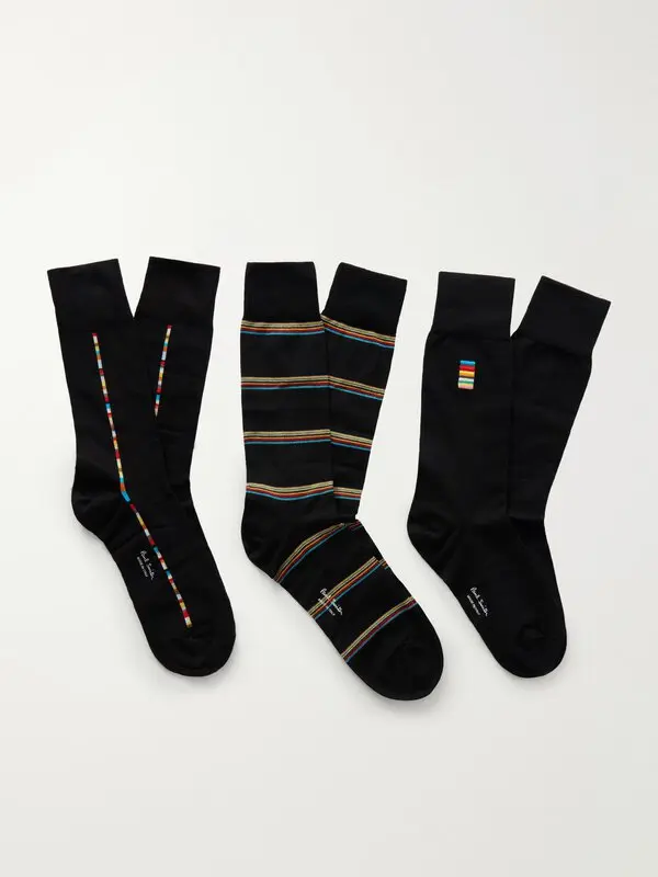 Paul Smith Pack Of Three Striped Cotton-blend Socks