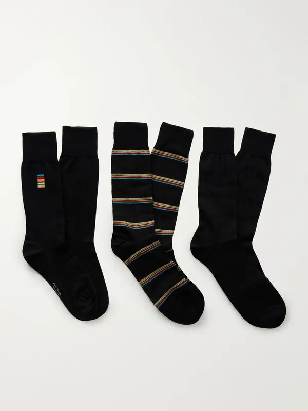 Paul Smith Pack Of Three Striped Cotton-blend Socks