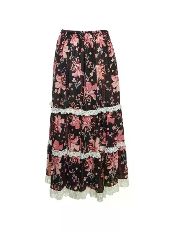 Gucci Floral-print Lace-trim Midi Skirt