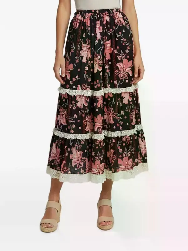 Gucci Floral-print Lace-trim Midi Skirt