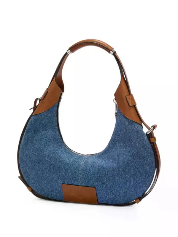 Moschino Denim Shoulder Bag With Leather Trim - Blue
