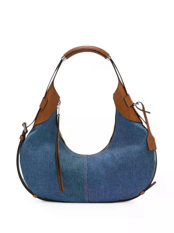 Moschino Denim Shoulder Bag With Leather Trim - Blue