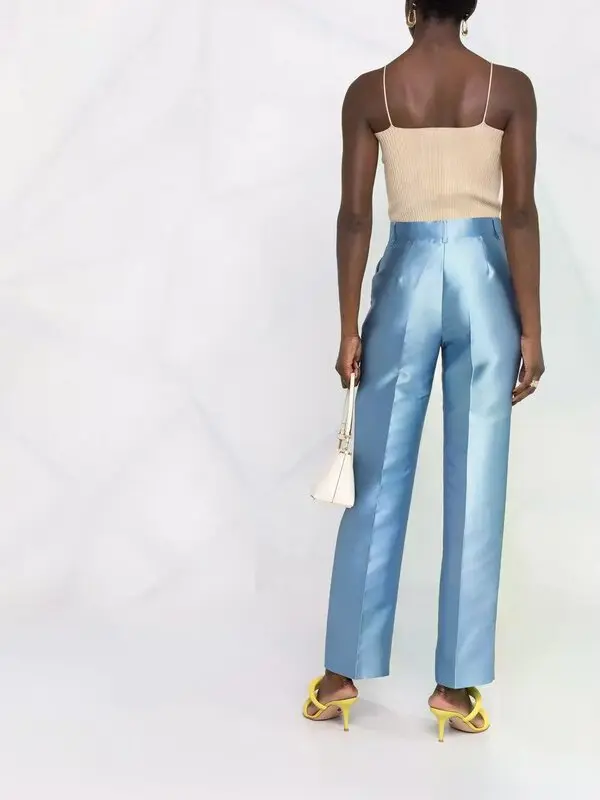 Alberta Ferretti Baby Satin High Waist Trousers - Blue