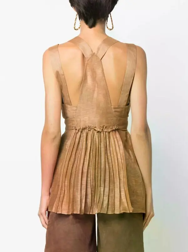 Alberta Ferretti Pleated V-neck Sleeveless Blouse