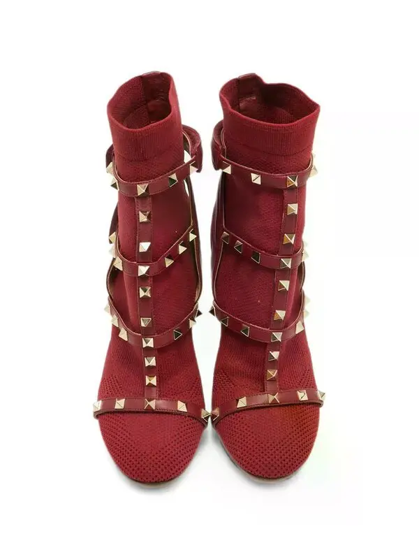 Valentino Garavani Burgundy Rockstud Ankle Boots - Red