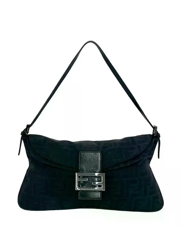 Fendi Zucca Canvas Double Flap Shoulder Bag - Black