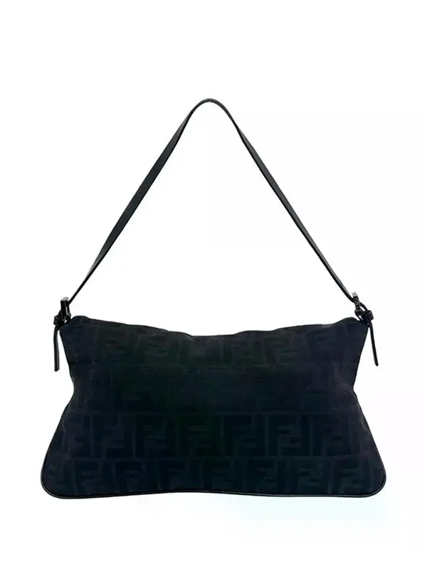 Fendi Zucca Canvas Double Flap Shoulder Bag - Black