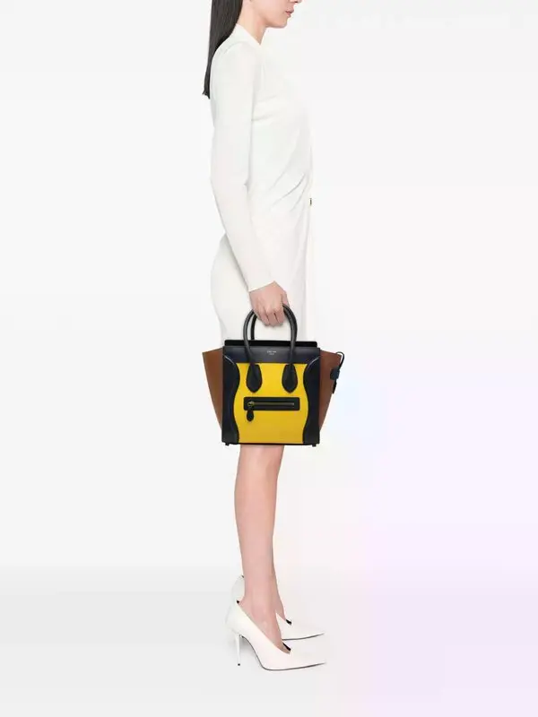 Celine Micro Tricolor Leather Luggage Tote Bag - Black