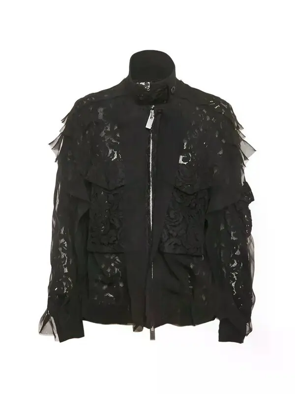 Sacai Lace Ruffle High Neck Jacket