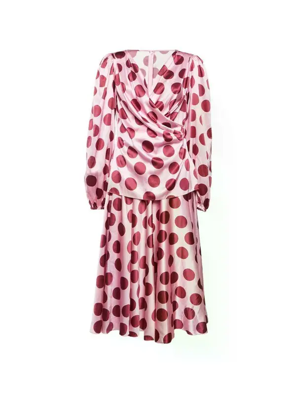 Dolce & Gabbana Polka Dot Satin Blouse And Flared Skirt Set