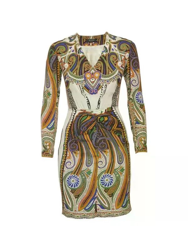 Etro Paisley Print V-neck Mini Dress