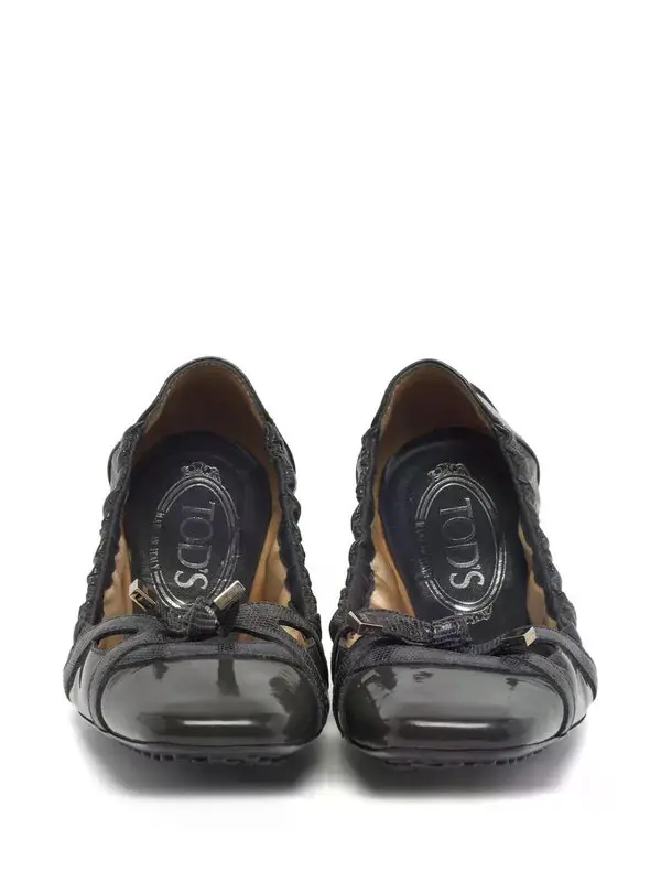 TOD'S Lizard-embossed Bow Ballet Flats
