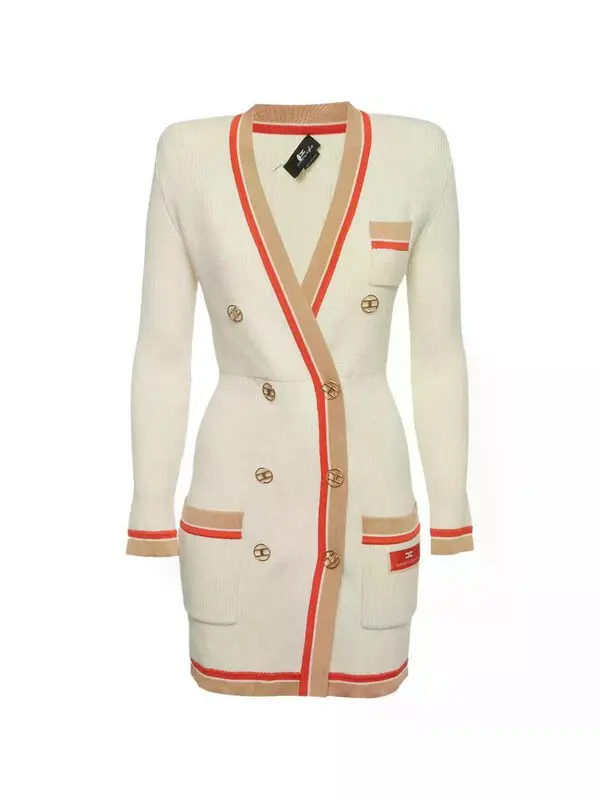 Elisabetta Franchi Cream Knit Double-breasted Mini Dress